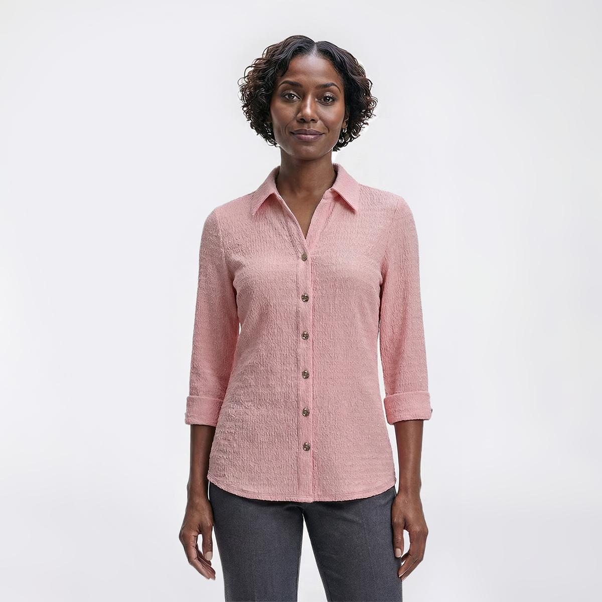 Click here for Petite Kasper 3/4 Rolled Sleeve Textured Button Up... prices